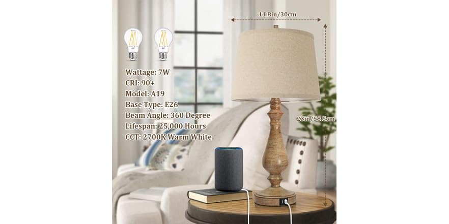 VerRon Set of 2 Farmhouse USB Table Lamps (Open Box)
