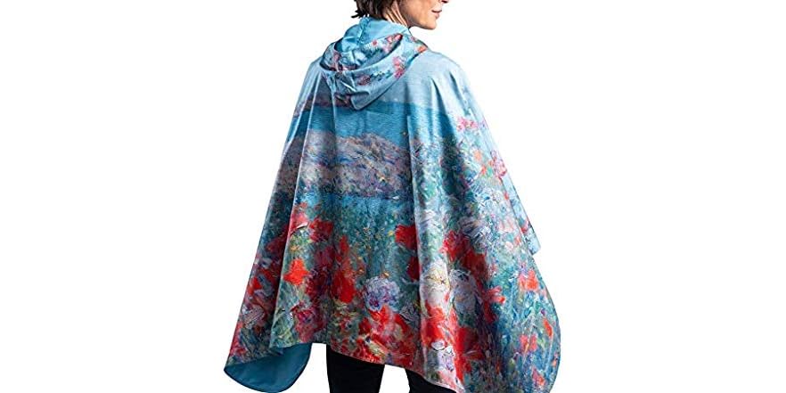 Womens Raincoat Reversible Hooded Rain Cape