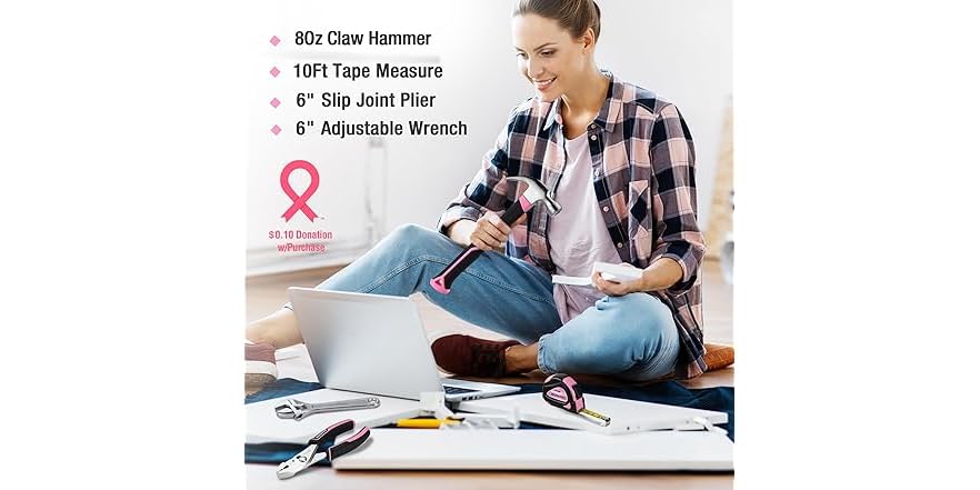 WORKPRO Pink Tool Set - 100 Pieces Pink Tool Kit