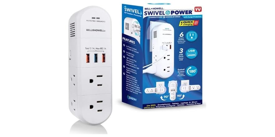 (2 Pack) Bell+Howell Surge Protection Swivel Power Strip