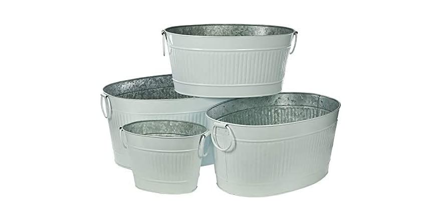 Rustic Galvanized Planters, White