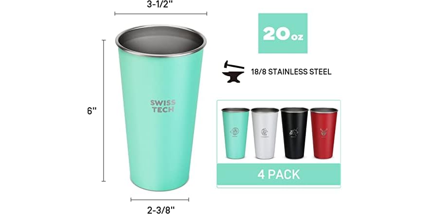 Swiss+Tech 20oz Stainless Steel Cups 4 Pk