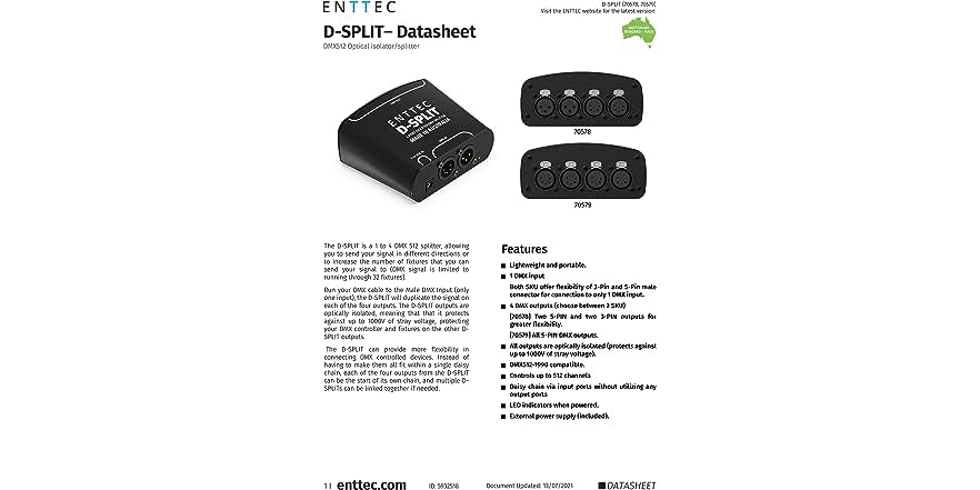 Enttec D-Split 70579 DMX 4 Port Isolated Splitter