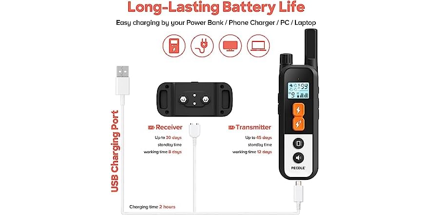 PECOLE Dog Training Collar for 2 Dogs