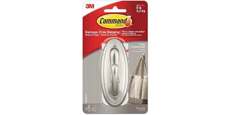 Command Strips Large Brushed Nickel Traditional Hook