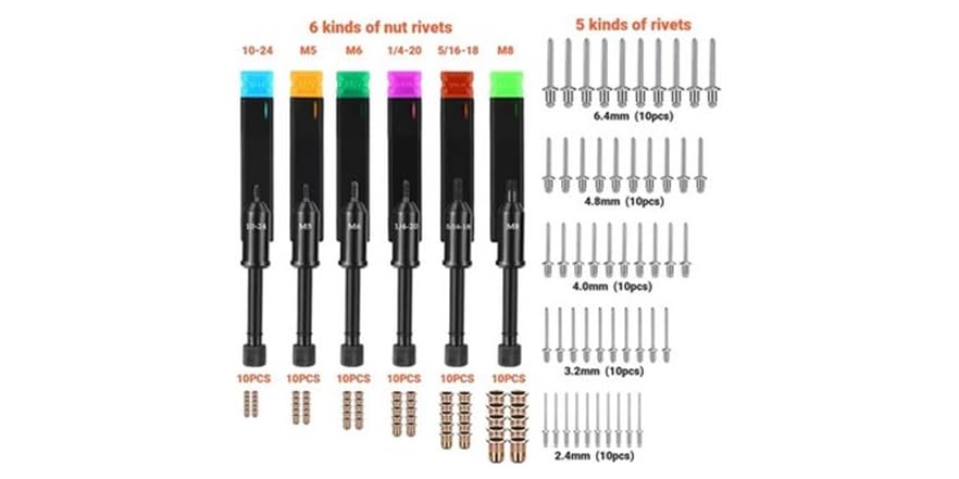 3-in-1 Rivet Gun with 5 Tool-free Interchangeable Rivet Heads