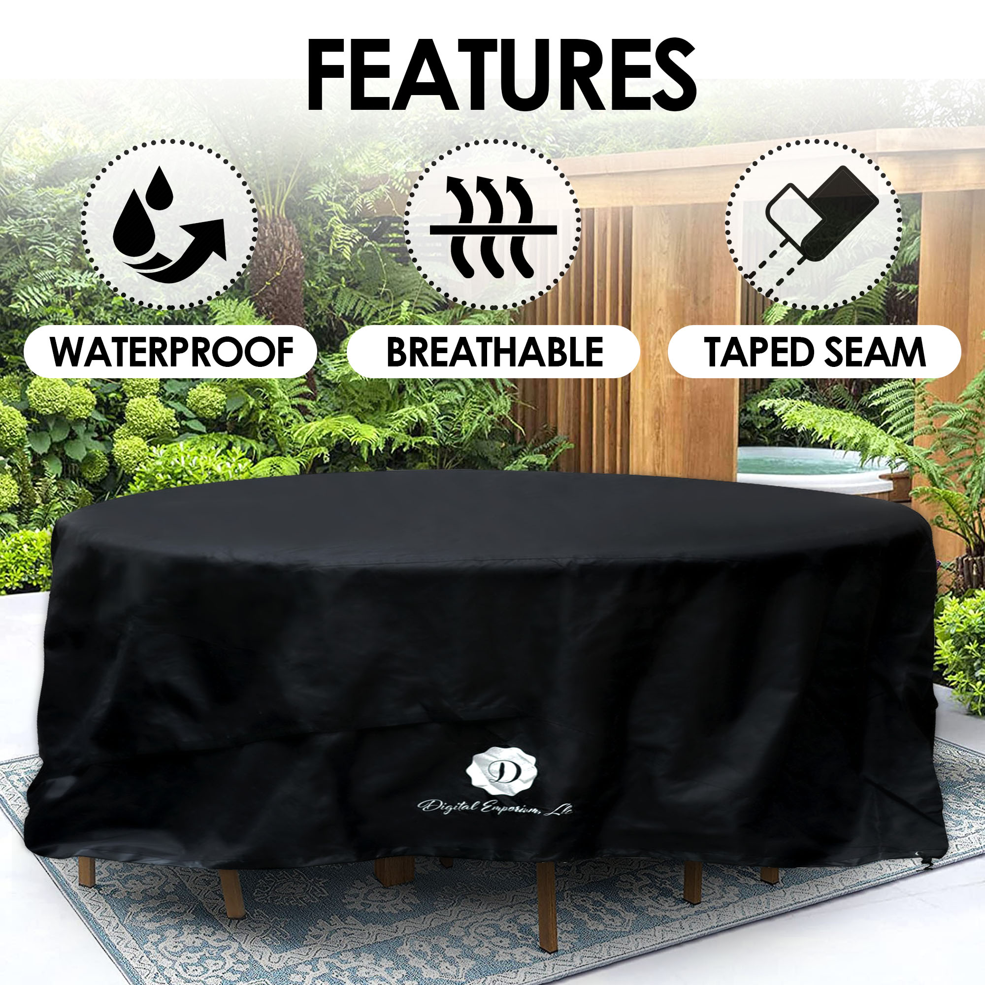 Amazon.com: DIGITAL EMPORIUM: Round Patio Table Cover